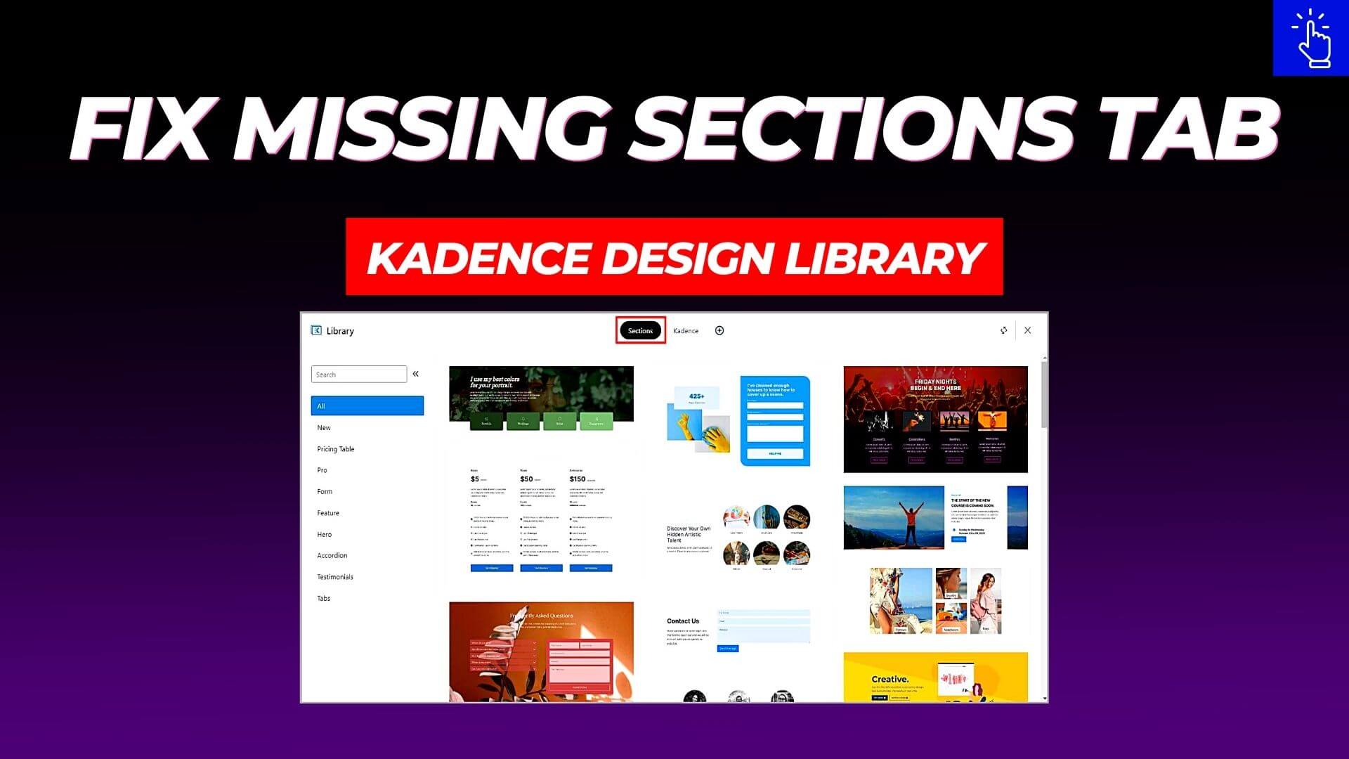 How To Fix Missing Sections Tab In Kadence Design Library Wp Content