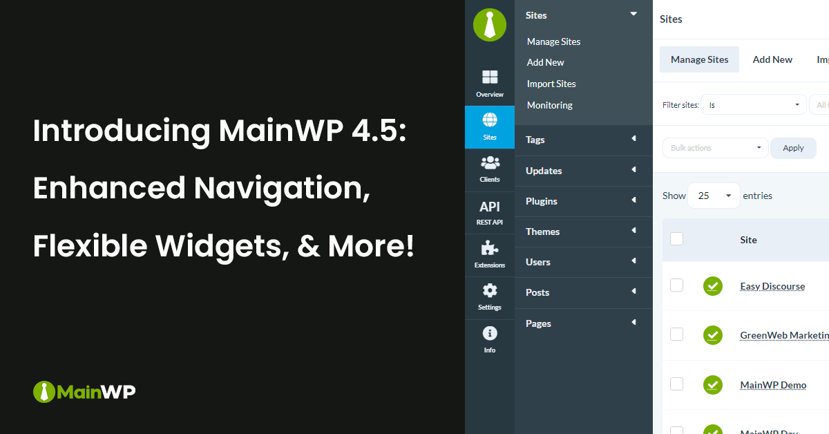 MainWP v4.5: Simplified Navigation, Flexible Widgets, 'Not Installed ...